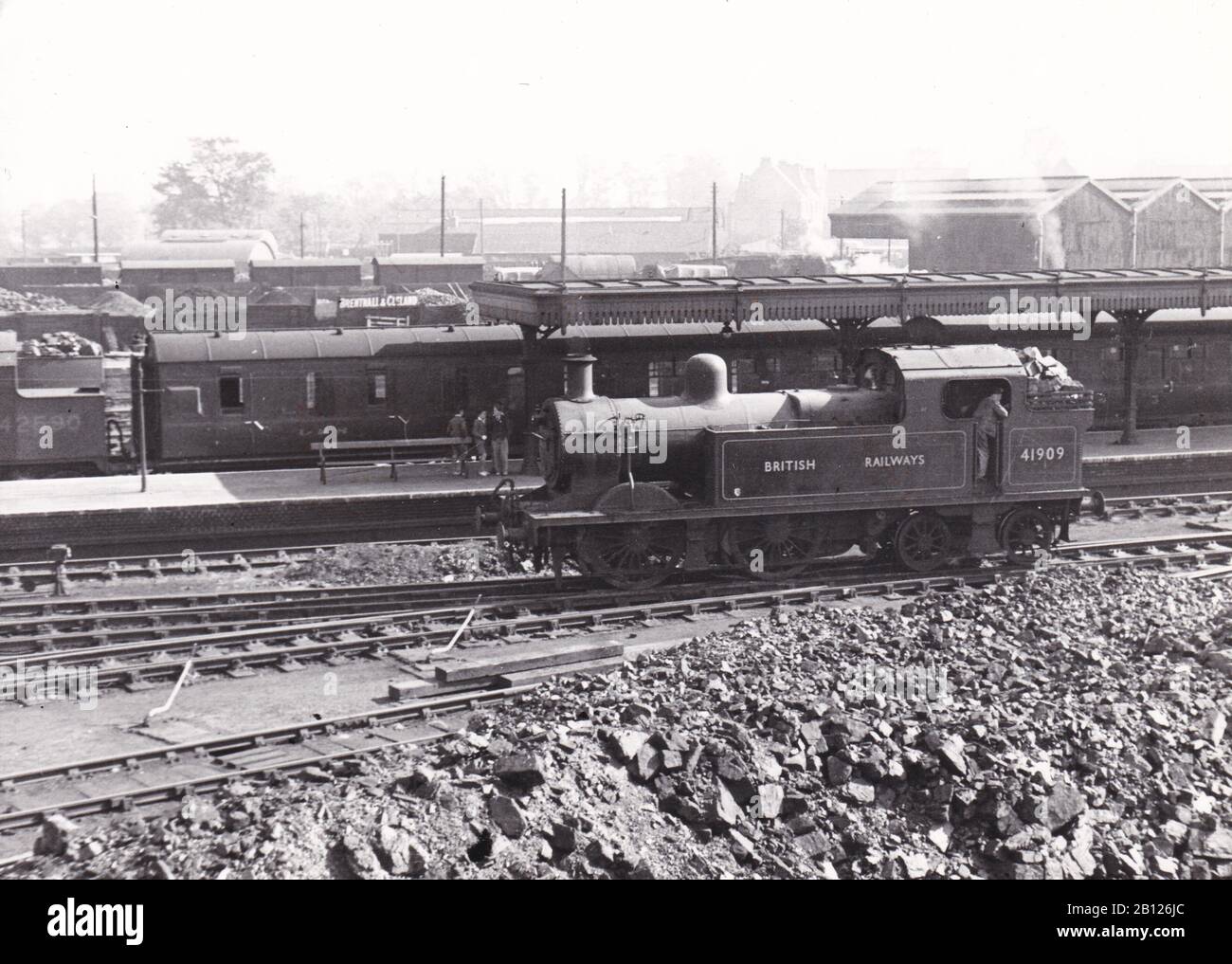 Vintage black and white photo of steam locomotive train - British ...