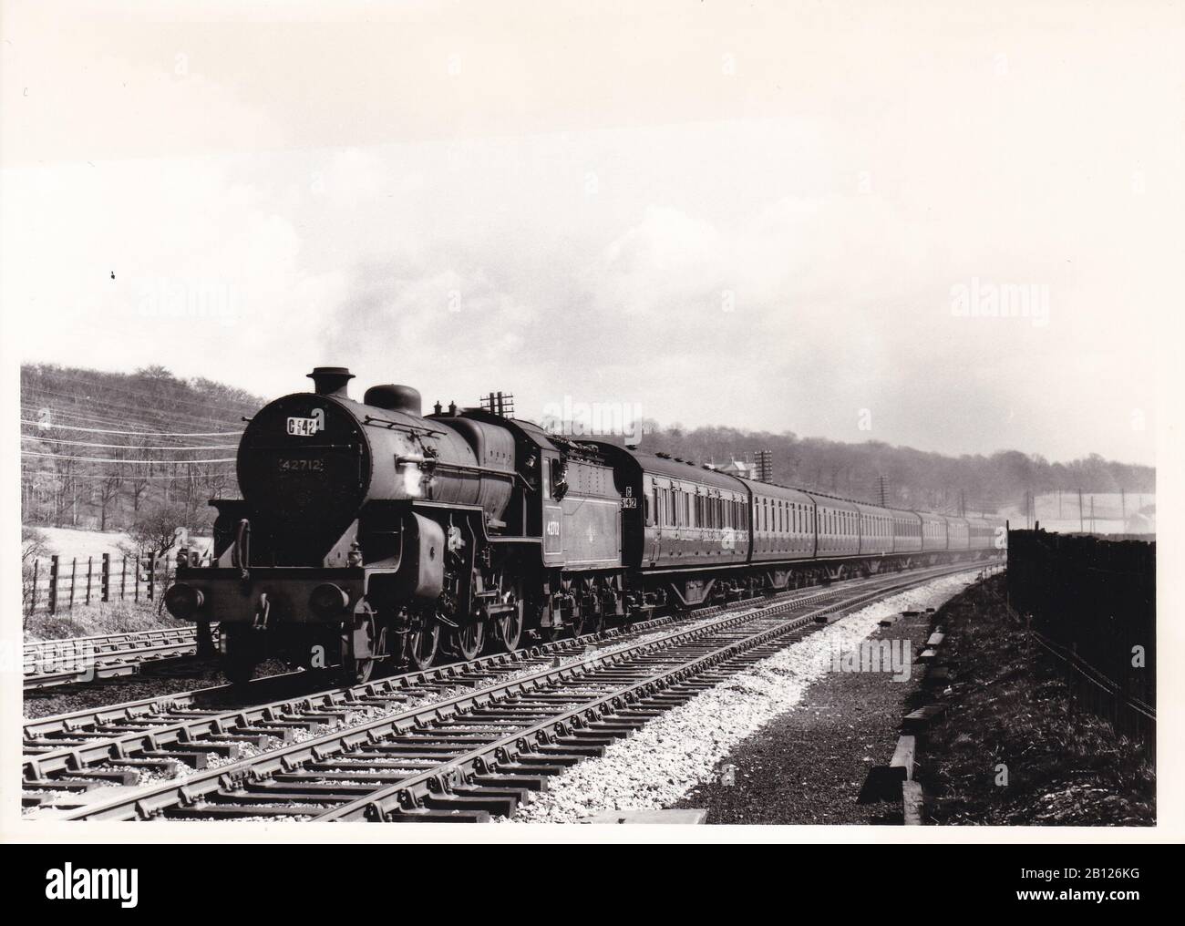 Vintage black and white photo of steam locomotive train - L.M. Hughes / Fowler Class 5MT 2-6-0 ...