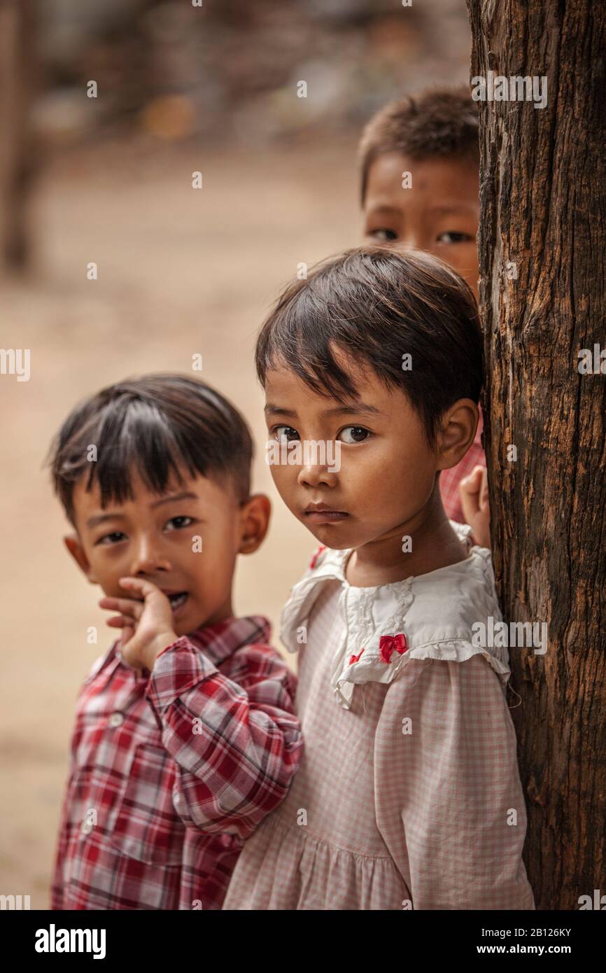 Kids against a tree in Mandalay. Myanmar Stock Photo - Alamy