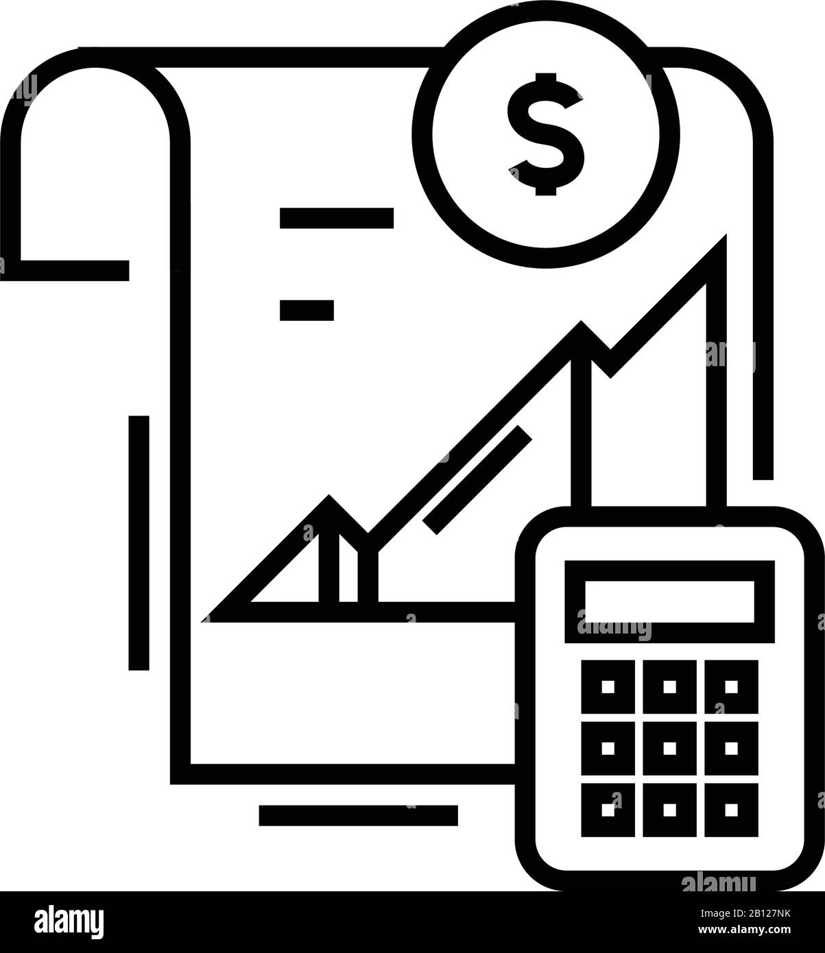 Calculating income line icon, concept sign, outline vector illustration ...