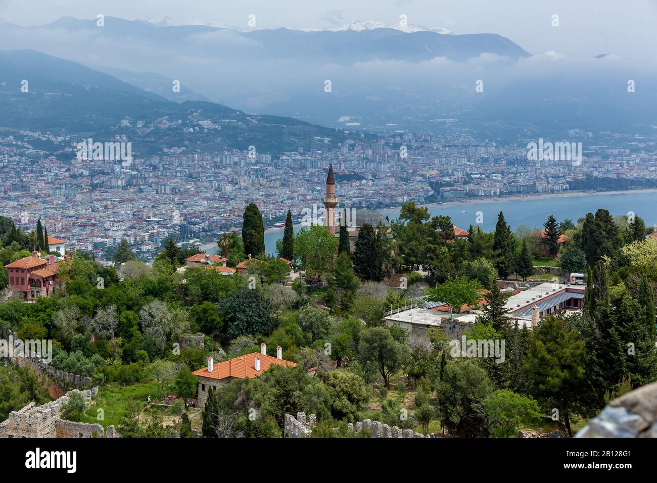 A beautiful panorama of an old Turkish city with lots of residential ...