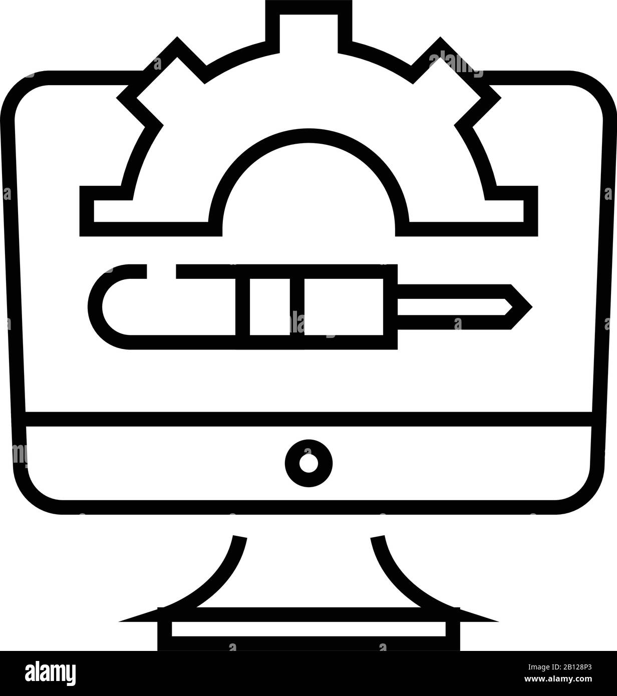 Computer settings line icon, concept sign, outline vector illustration ...