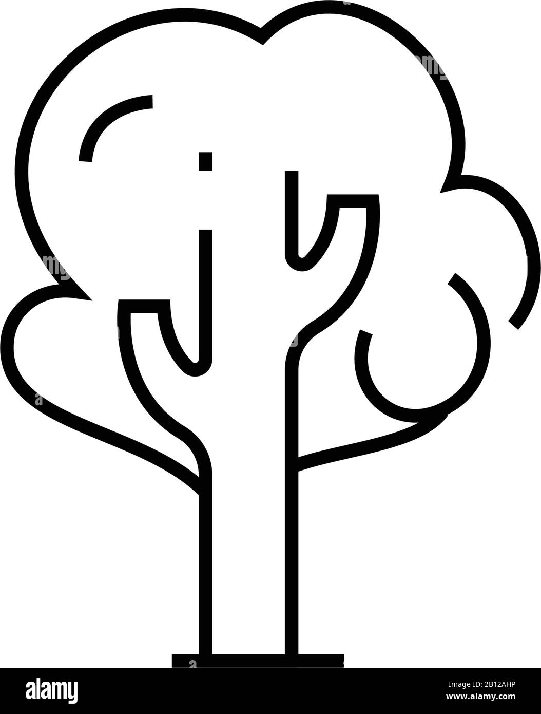 Broad-leaved tree line icon, concept illustration, outline symbol, sign ...