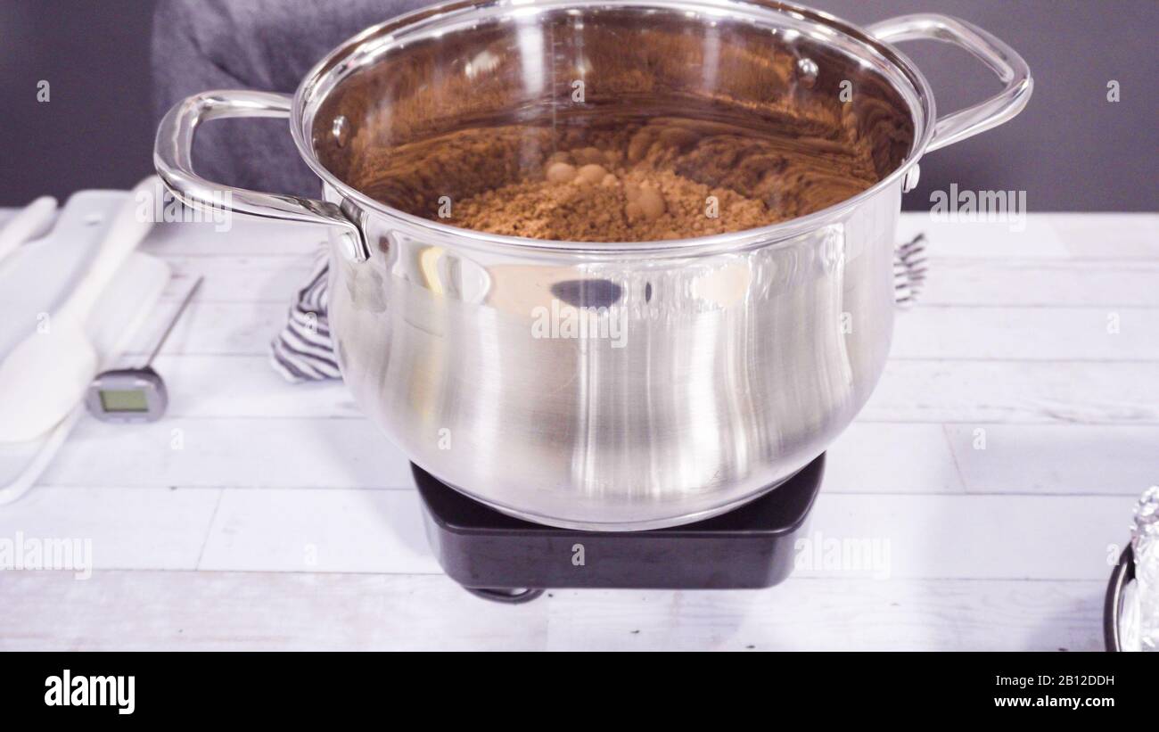 Step by step. Mixing ingredients in the cooking pot to make simple ...