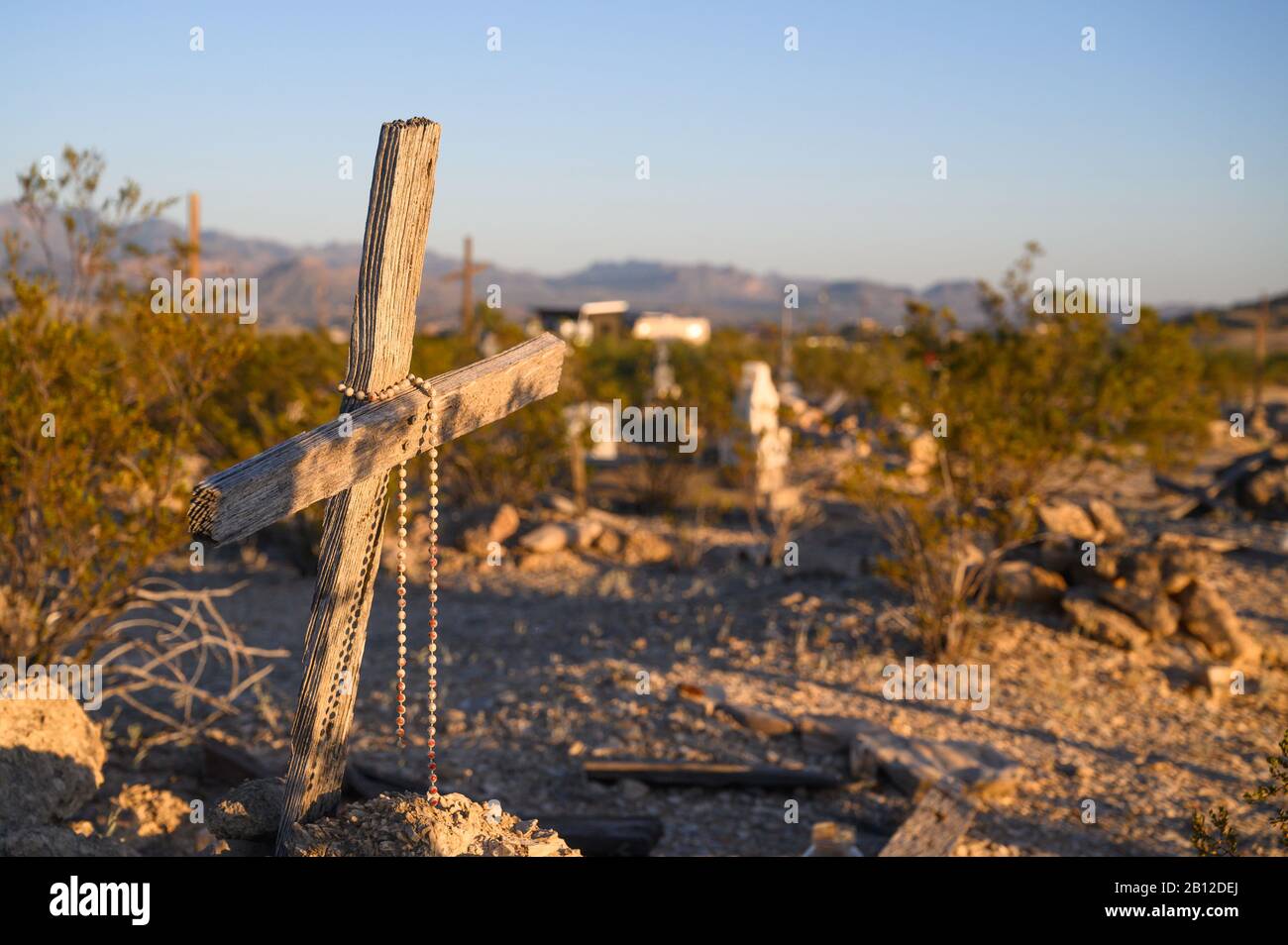 A wooden cross marks a grave at Terlingua Ghost Town Cemetery in West ...