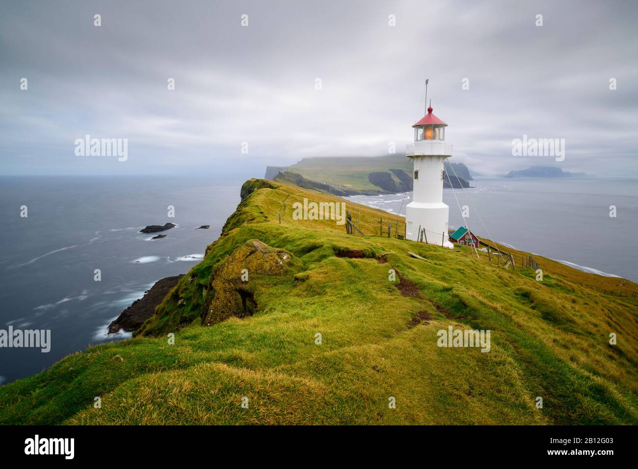 Lighthouse Mykines Hólmur, Mykines, Faroe Islands, Denmark Stock Photo ...