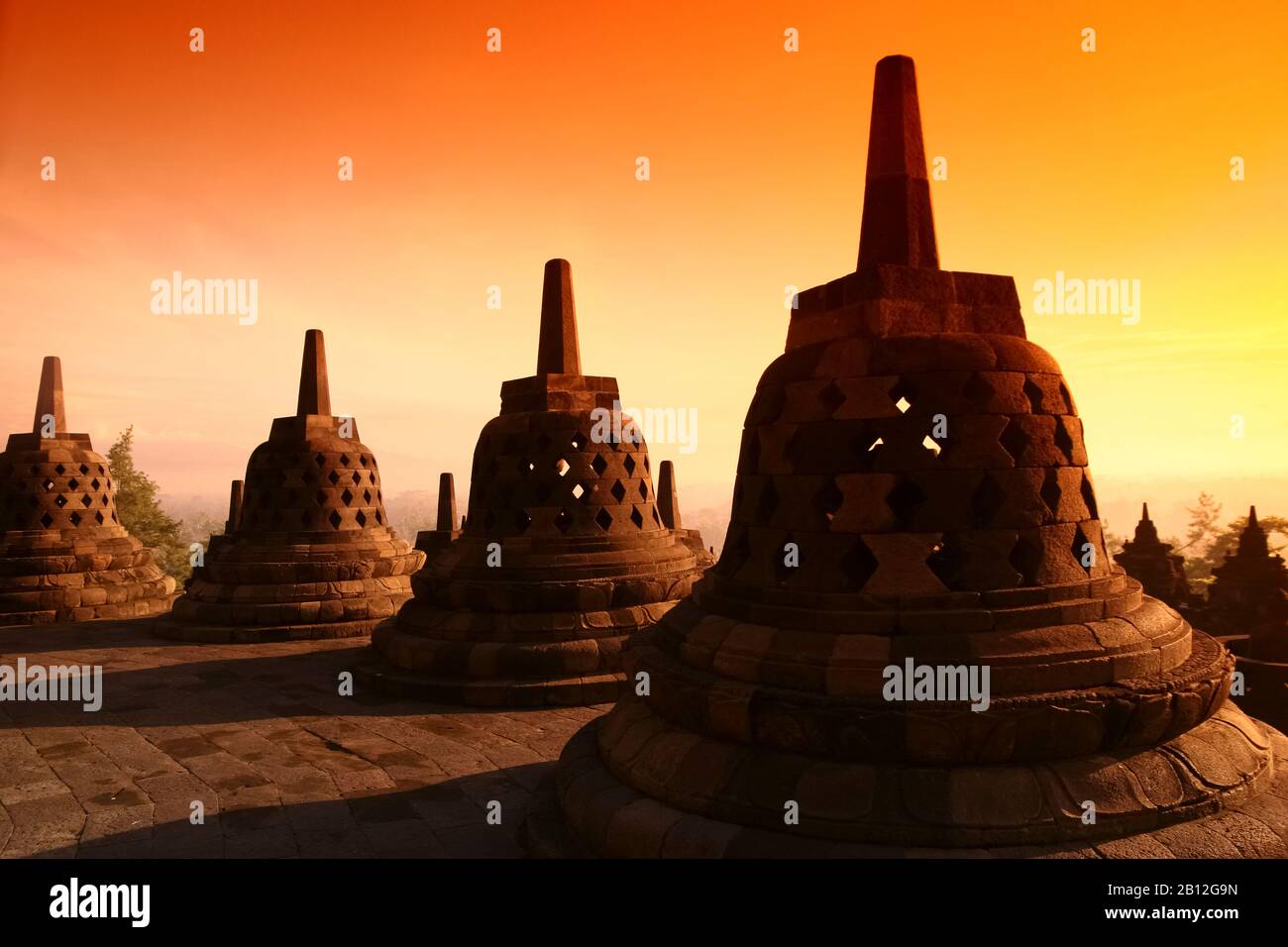 Stupas in the Buddhist temple complex Borobudur,Java Island,Indonesia ...