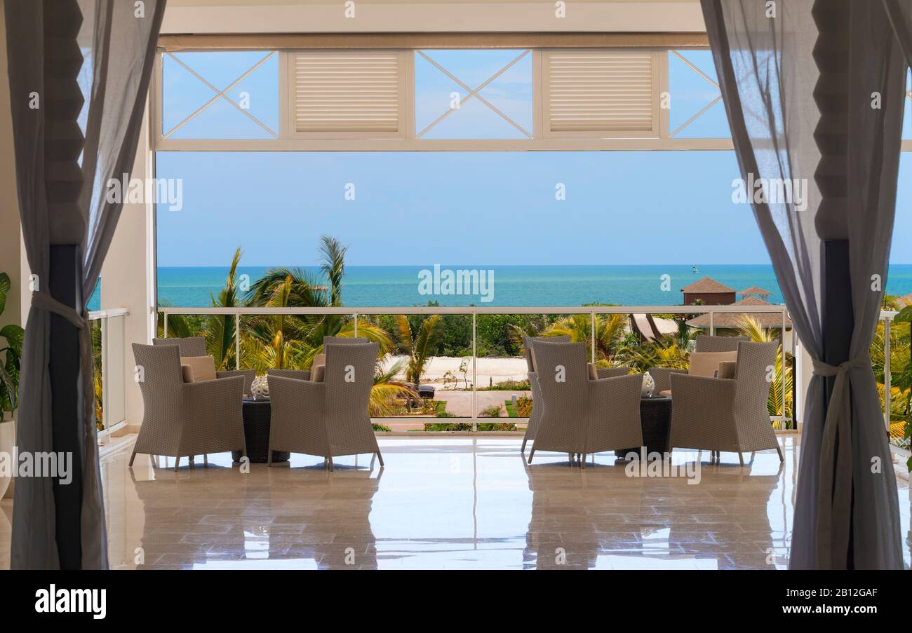 Terrace with an ocean view from a hotel Stock Photo - Alamy