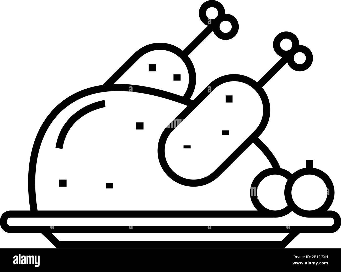 Christmas chicken line icon, concept sign, outline vector illustration ...