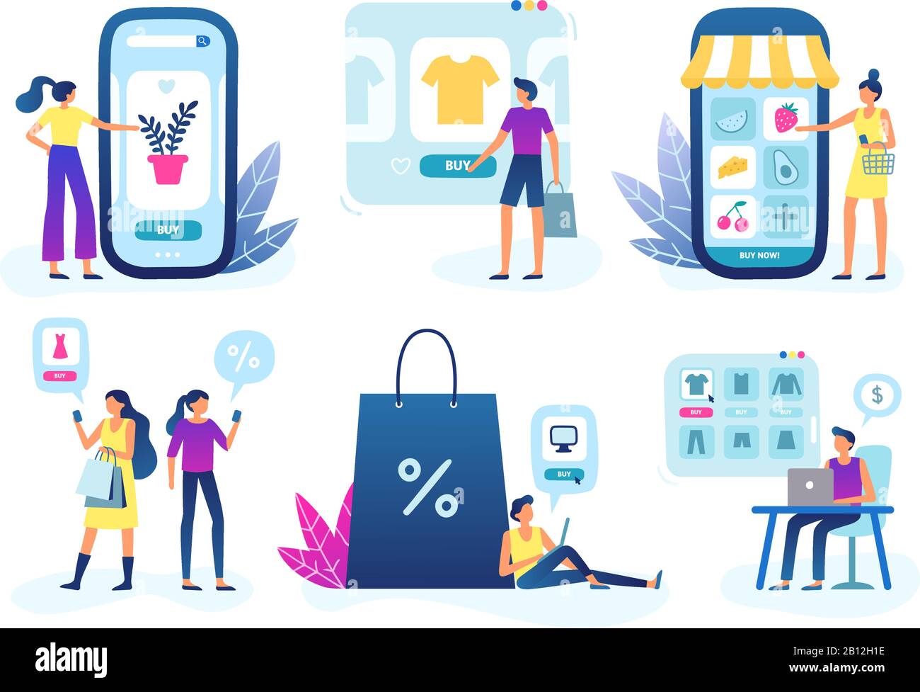 Online shop. Web store business, customer goods delivery service and internet buying and selling ...