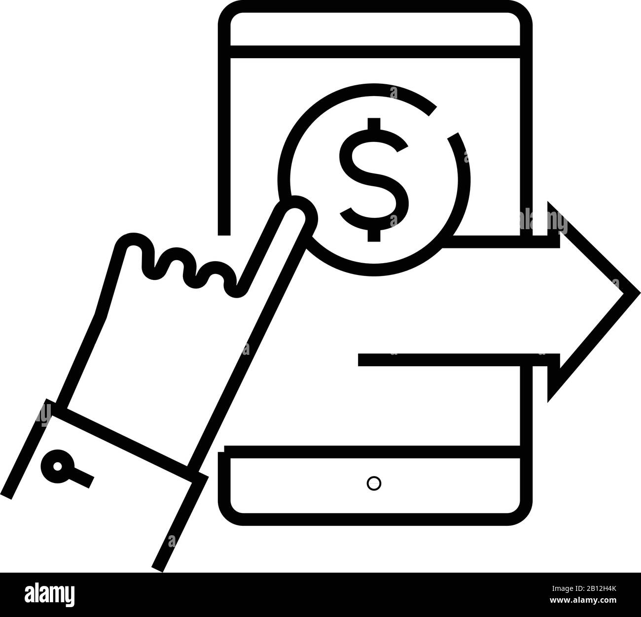 Cash remittance line icon, concept sign, outline vector illustration ...