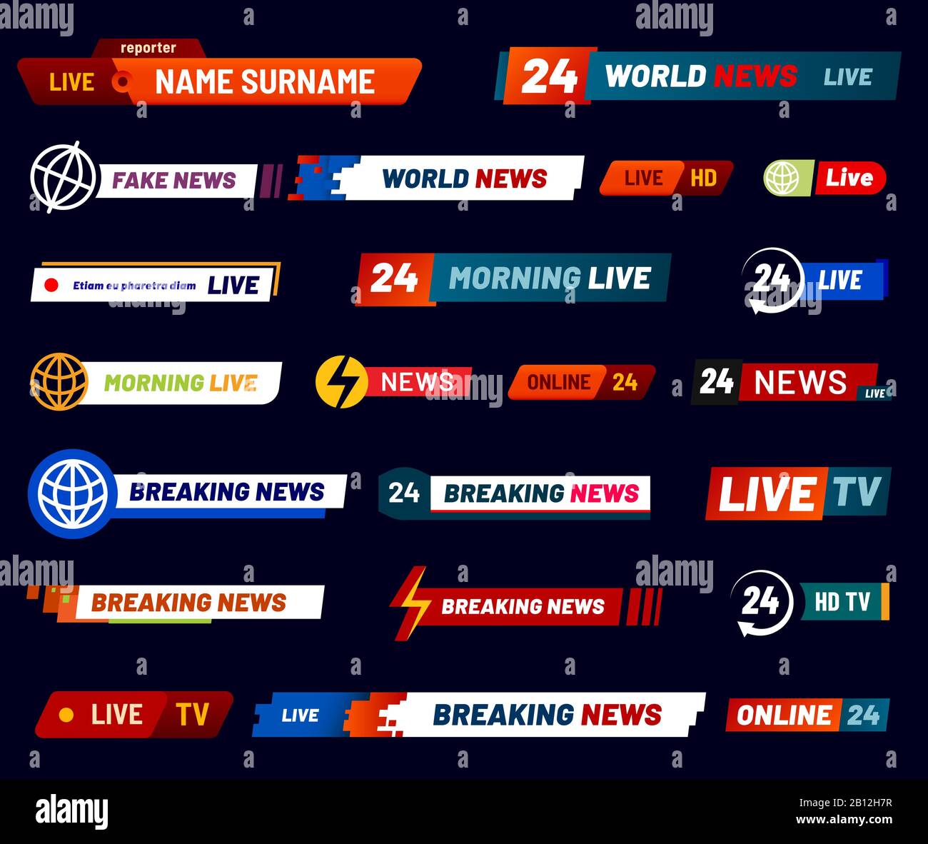 Tv news bar. Television broadcast banner. Vector set Stock Vector Image ...