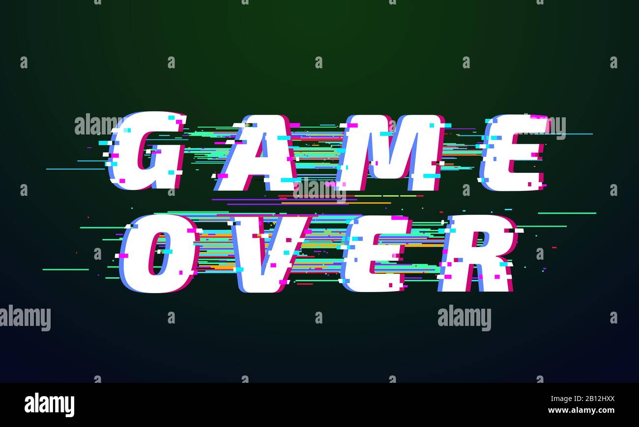 Glitch font. Game over distorted digital lettering screen. vector ...