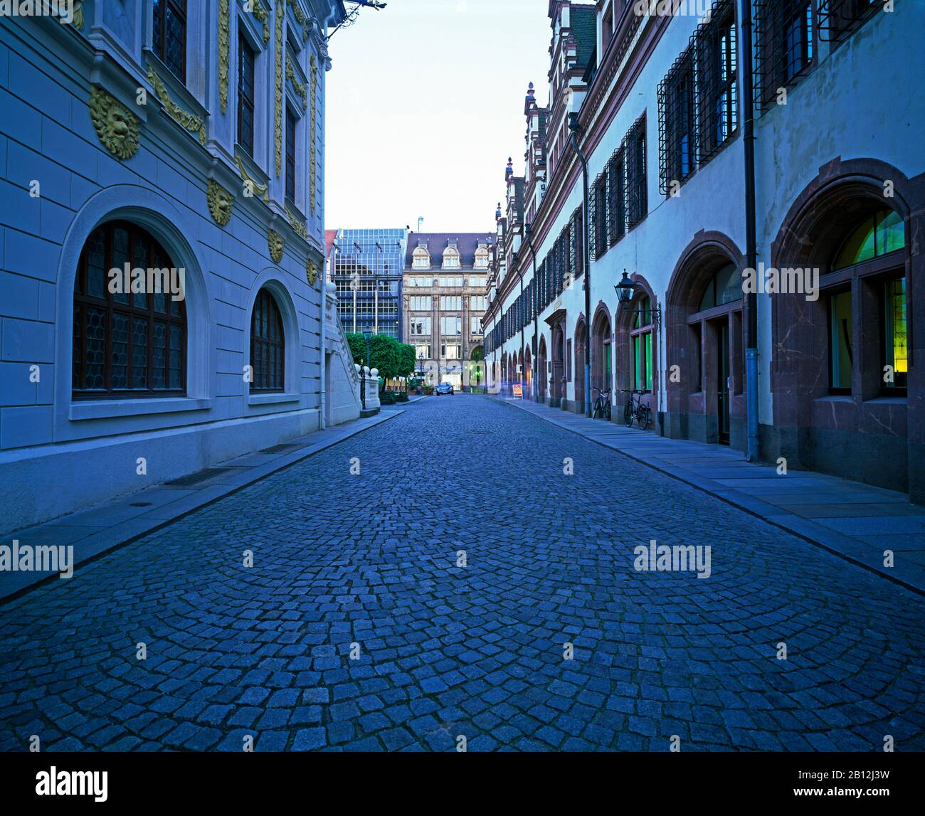 Cobblestone street between old bourse building and Old City Hall ...