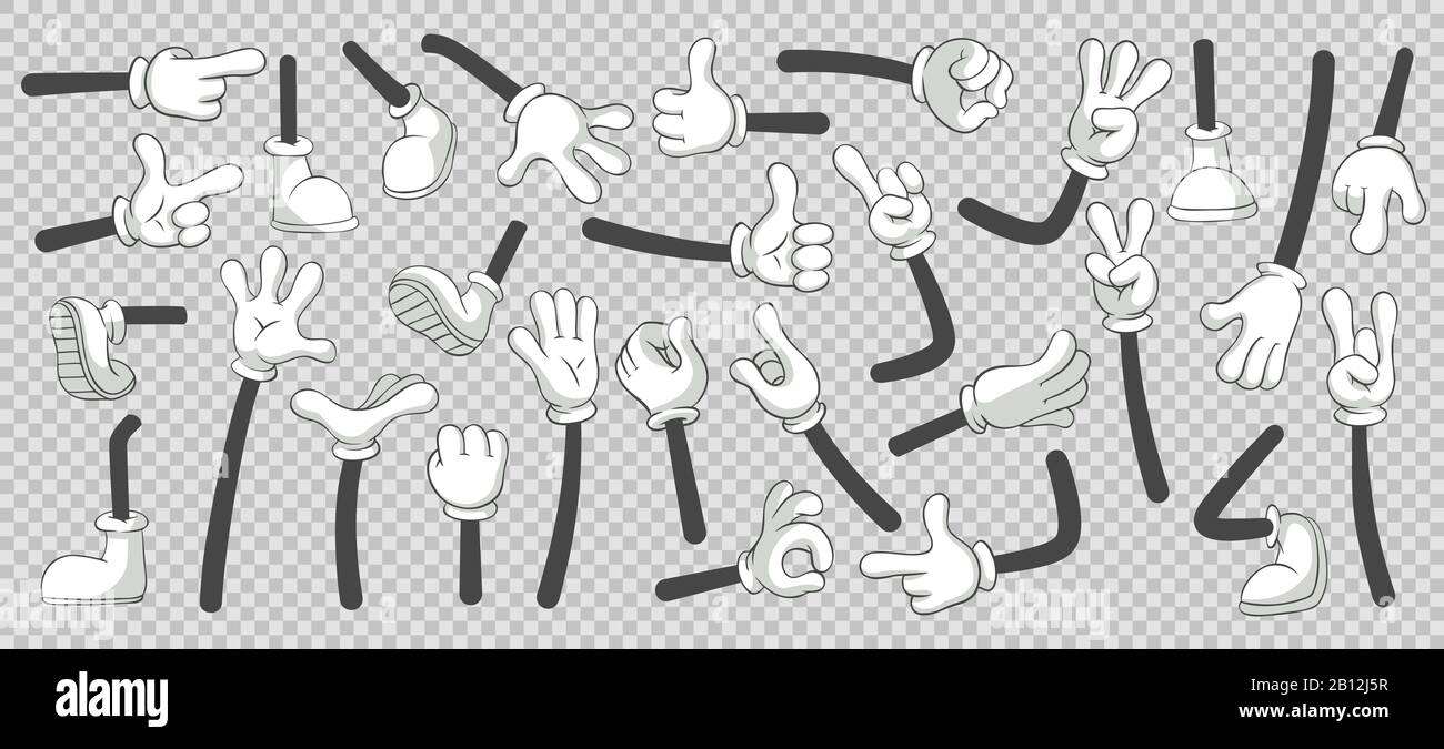 Cartoon legs and hands. Legs in boots and gloved hands. Vector isolated ...