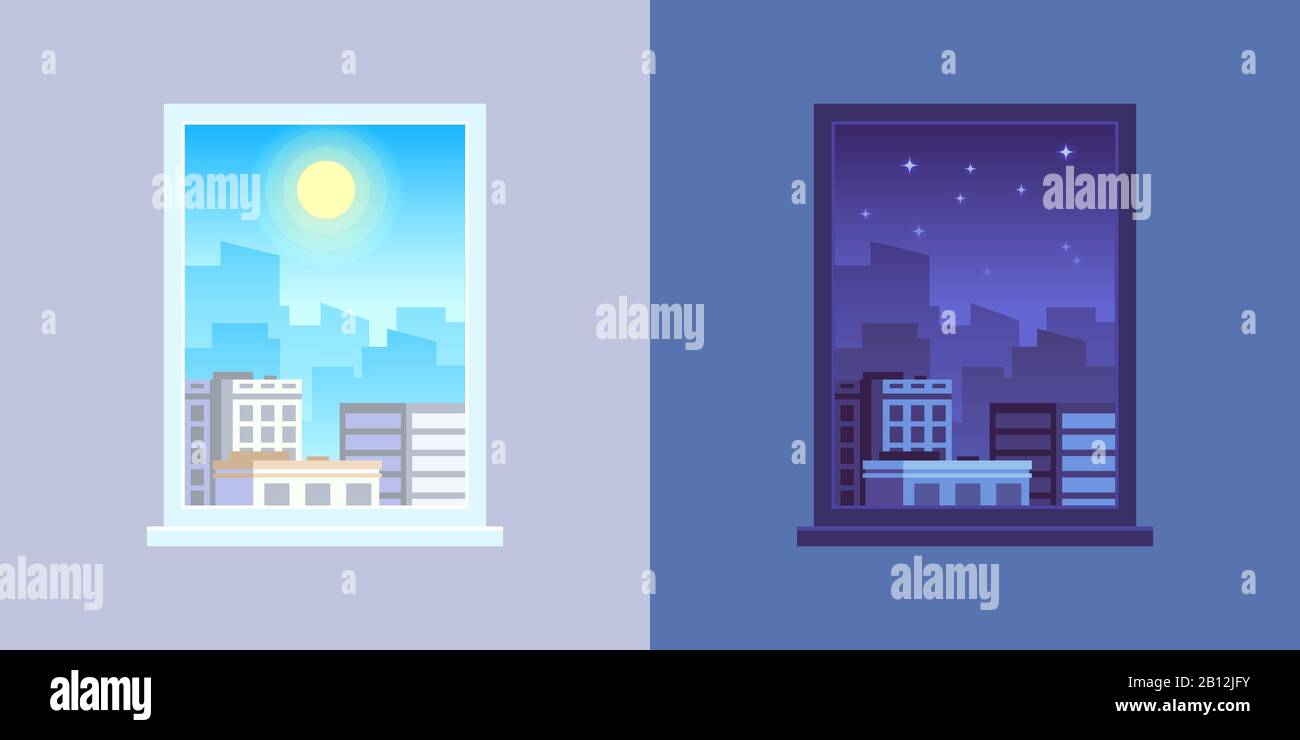 Window view. Day and night cartoon vector concept Stock Vector Image ...