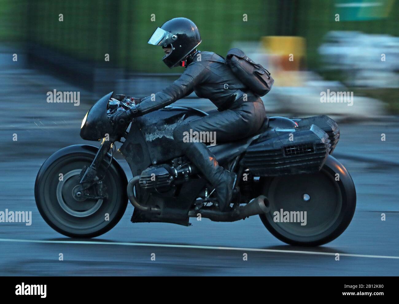 A woman rides a motorcycle as filming continues in Glasgow for a new ...
