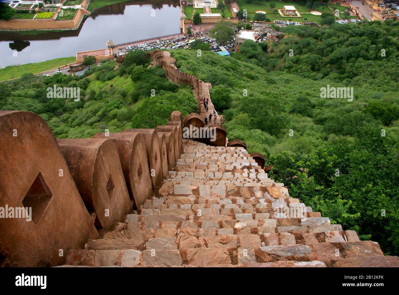 Steep stairs down to the parking area at amber fort, Jaipur, India ...