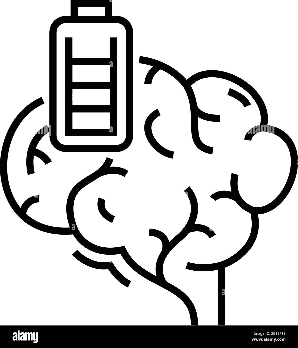 Brain battery line icon, concept sign, outline vector illustration ...