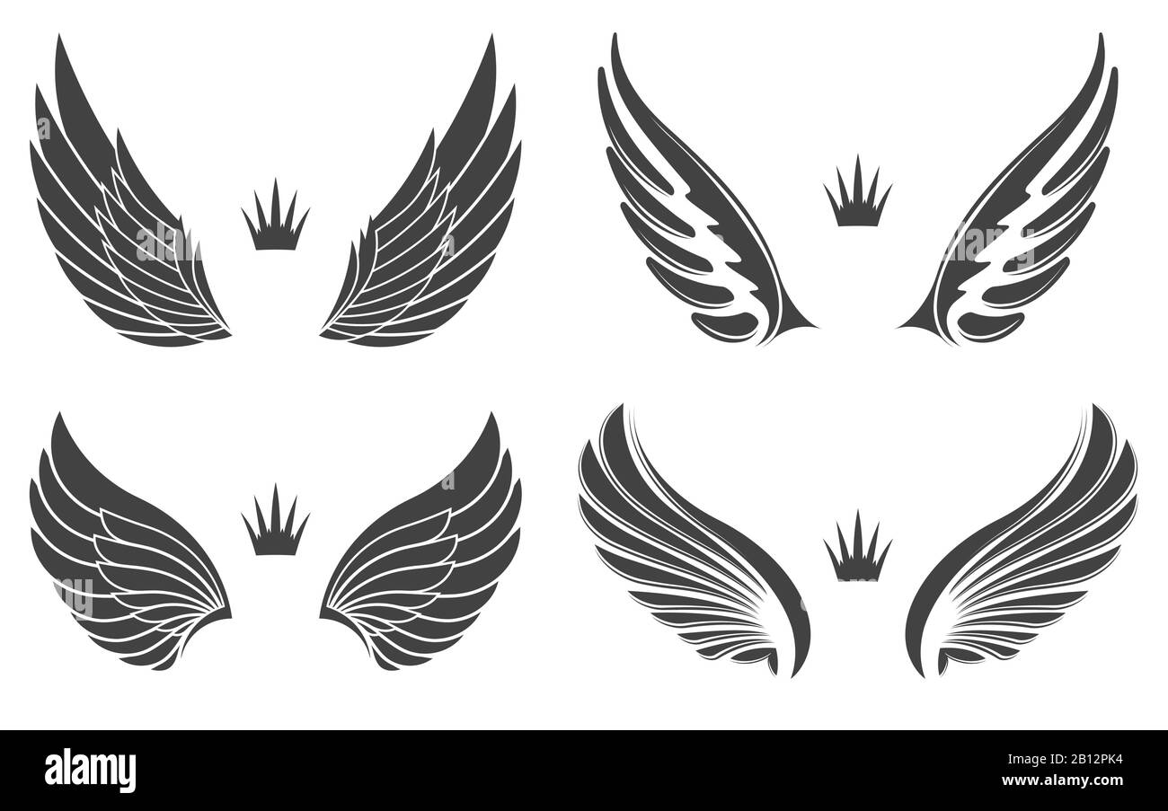 Set of four pairs of wings with crowns Stock Vector Image & Art - Alamy