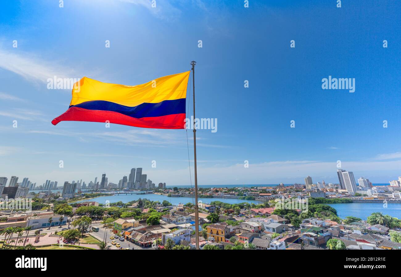 Colombia, scenic view of Cartagena cityscape, modern skyline, hotels ...