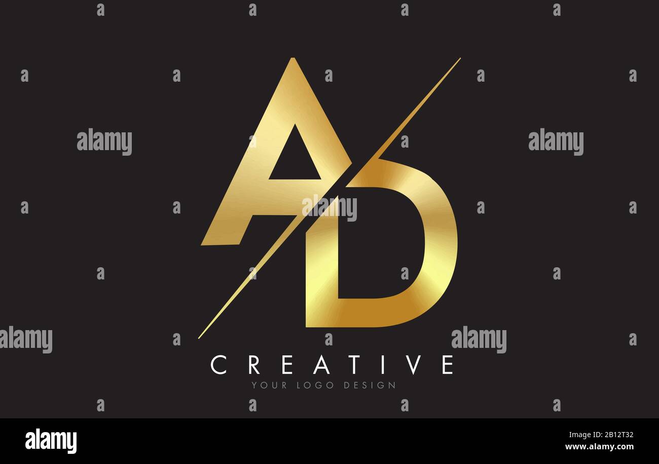 AD A D Golden Letter Logo Design with a Creative Cut. Creative logo ...