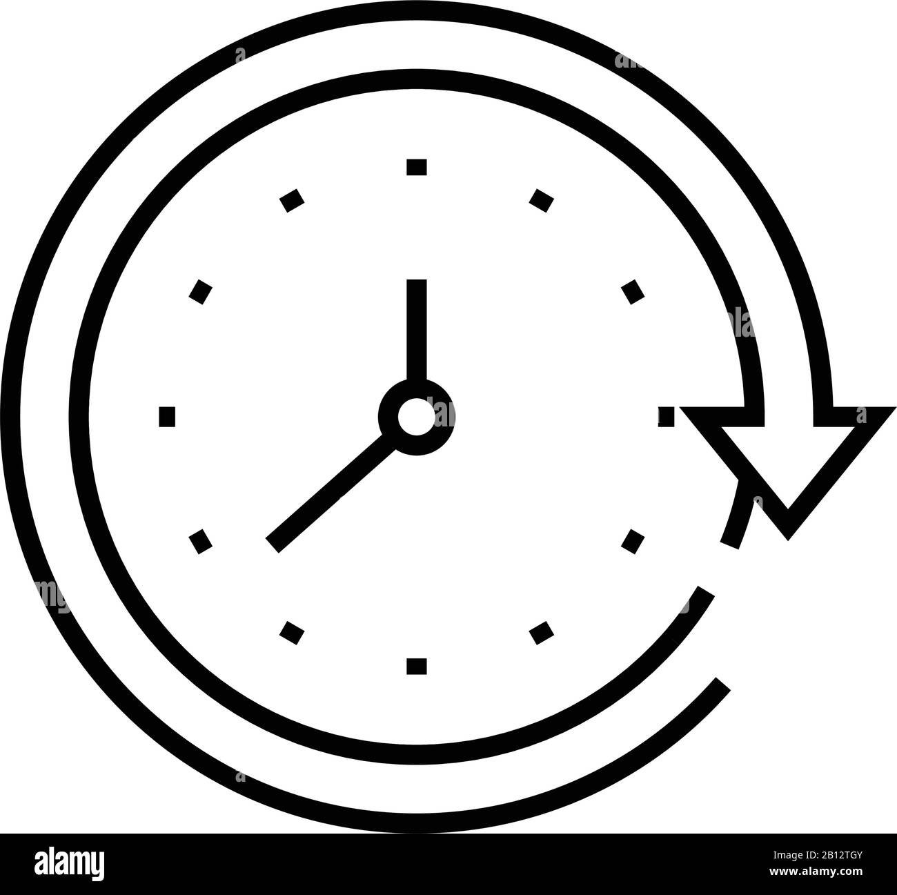 Clock rotation line icon, concept sign, outline vector illustration ... Clock rotation line icon, concept sign, outline vector illustration ...