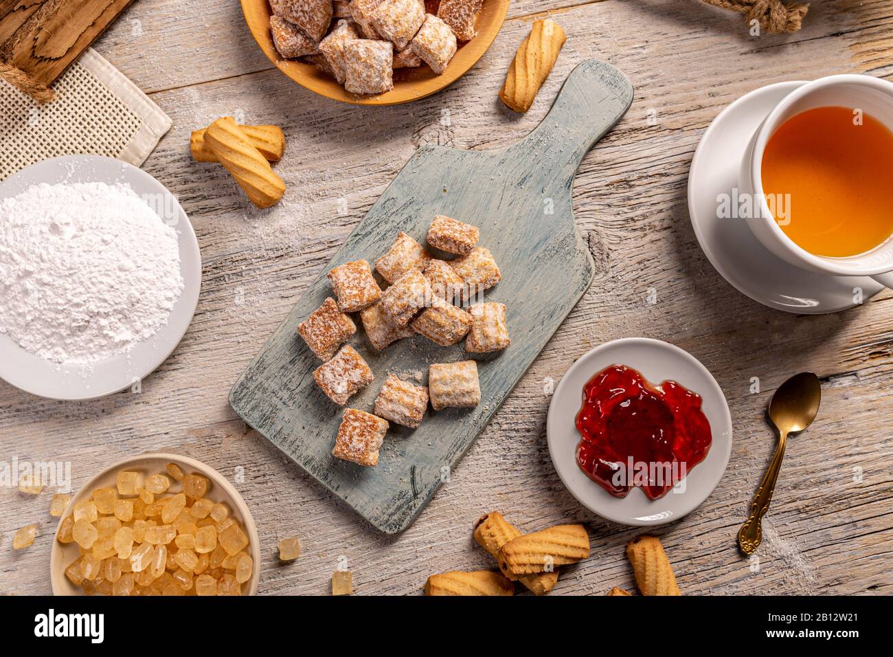 Afternoon tea ceremony concept, flat lay of small biscuits Stock Photo ...