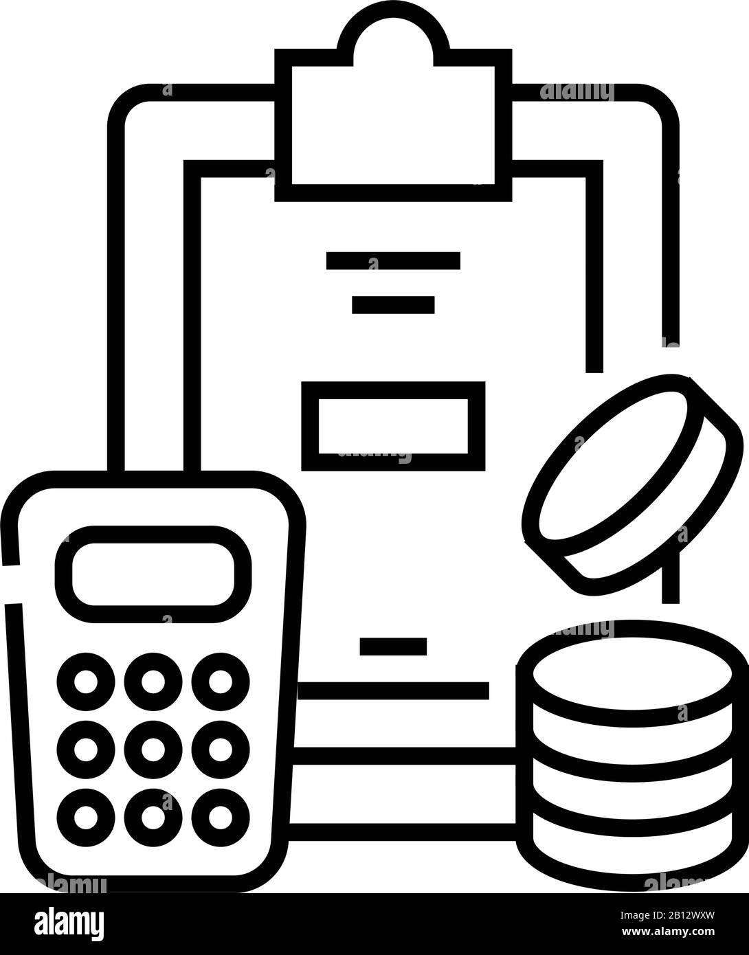 Calculating process line icon, concept sign, outline vector ...