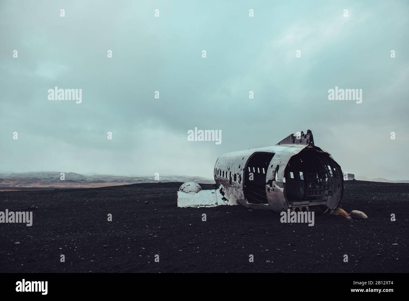 The crashed U.S. Navy Dakota (C-117) plane wreckage at Solheimsandur ...