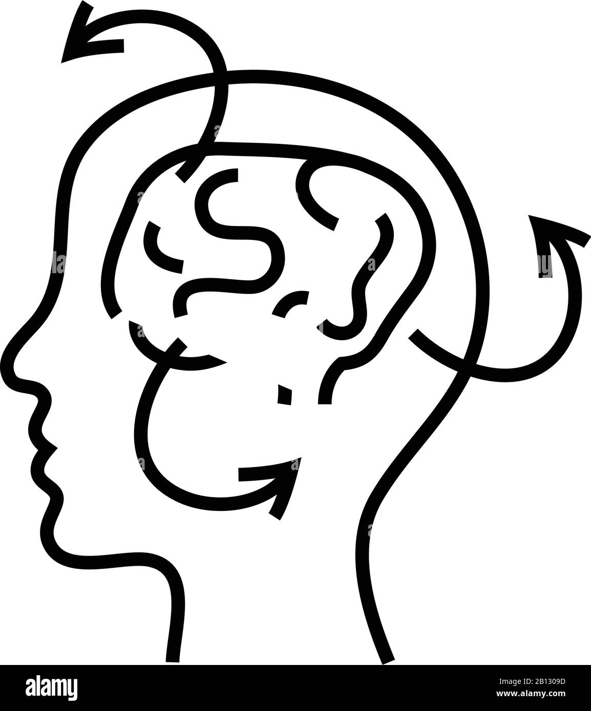 Brain activity line icon, concept sign, outline vector illustration ...