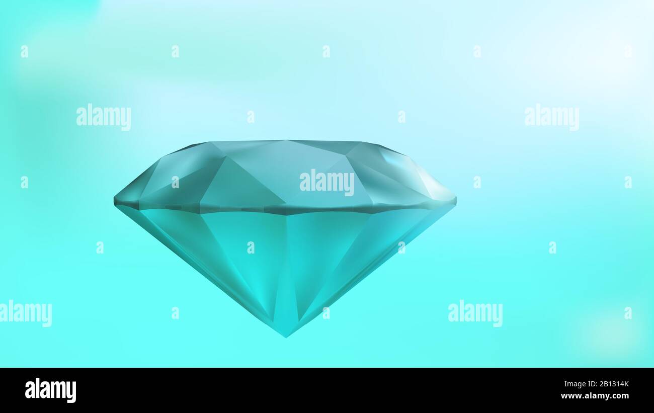 Turquoise faceted diamond. Light background, light flare on the edges ...