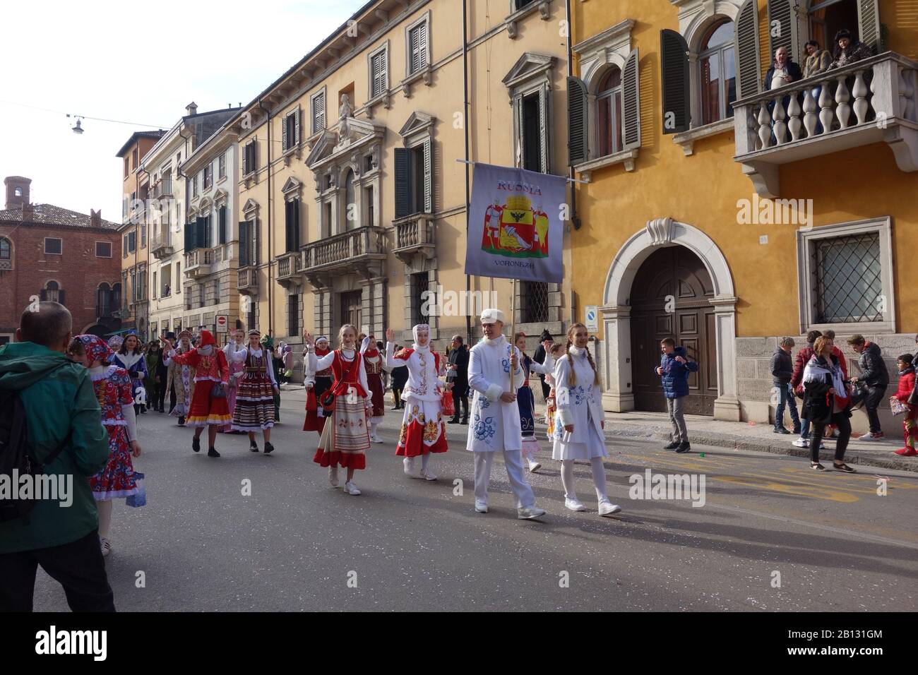 VERONA,ITALY-FEBRUARY 2020: chariots and masks parade during carnival ...