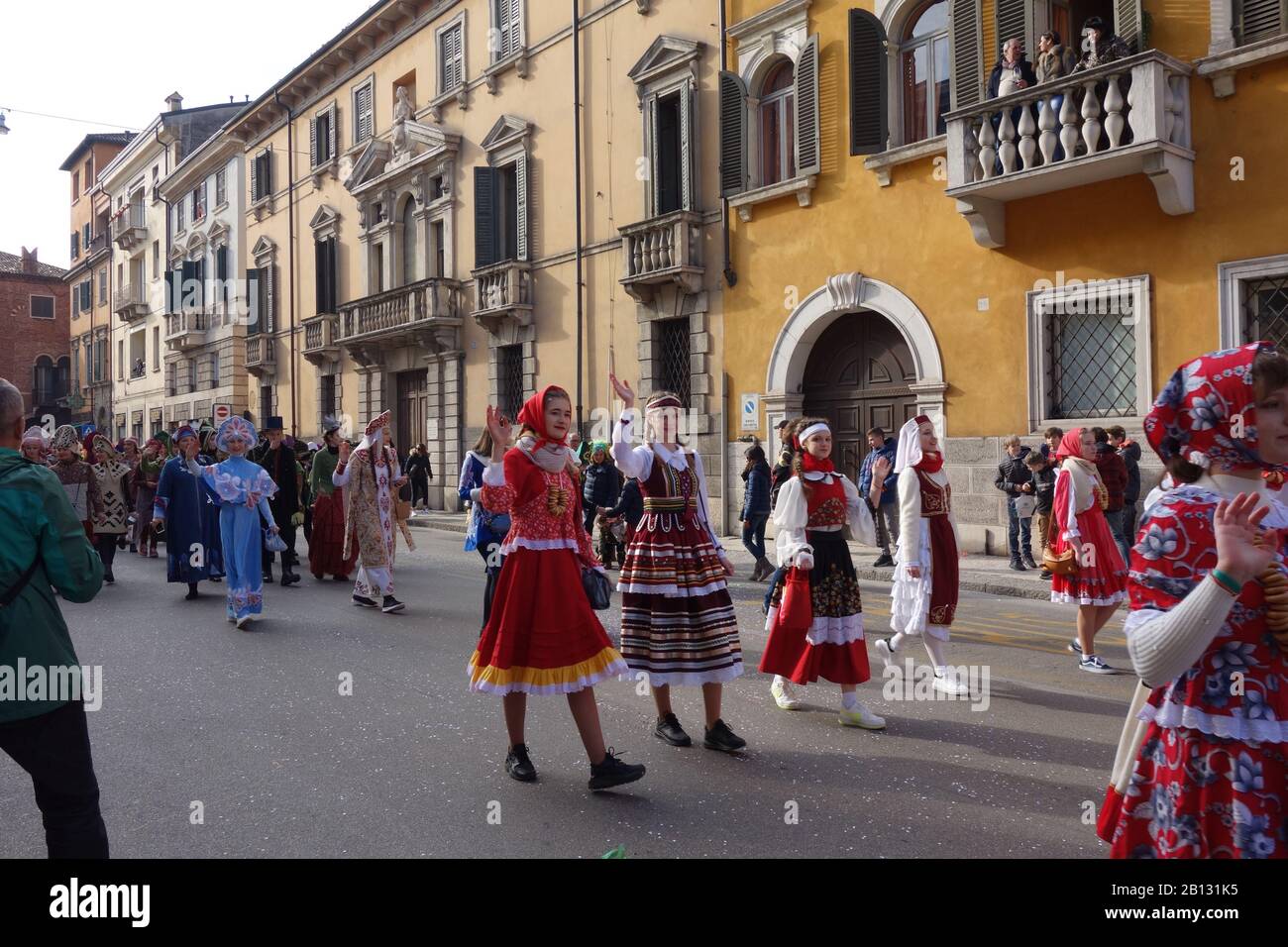 VERONA,ITALY-FEBRUARY 2020: chariots and masks parade during carnival ...