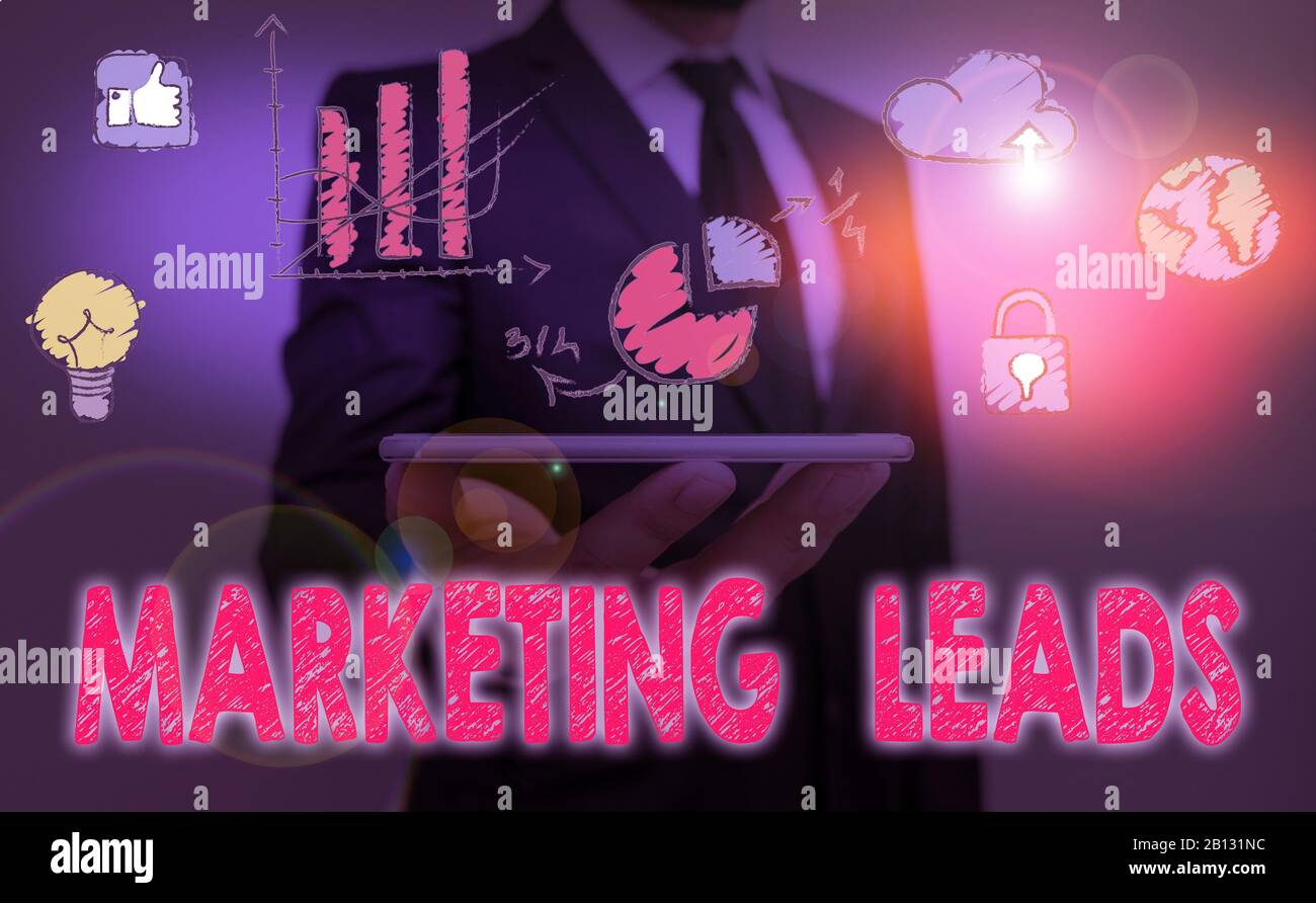 Writing note showing Marketing Leads. Business concept for ...