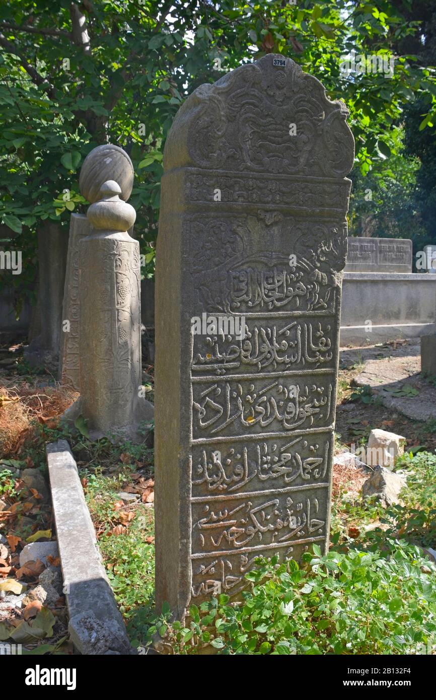 Istanbul, Turkey - September 17th 2019. Historic grave stones with ...