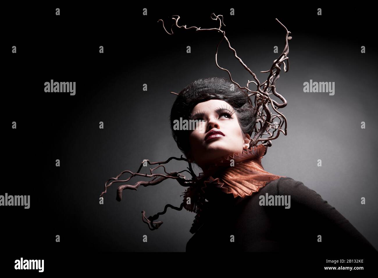Portrait of a young woman wearing twigs Stock Photo - Alamy