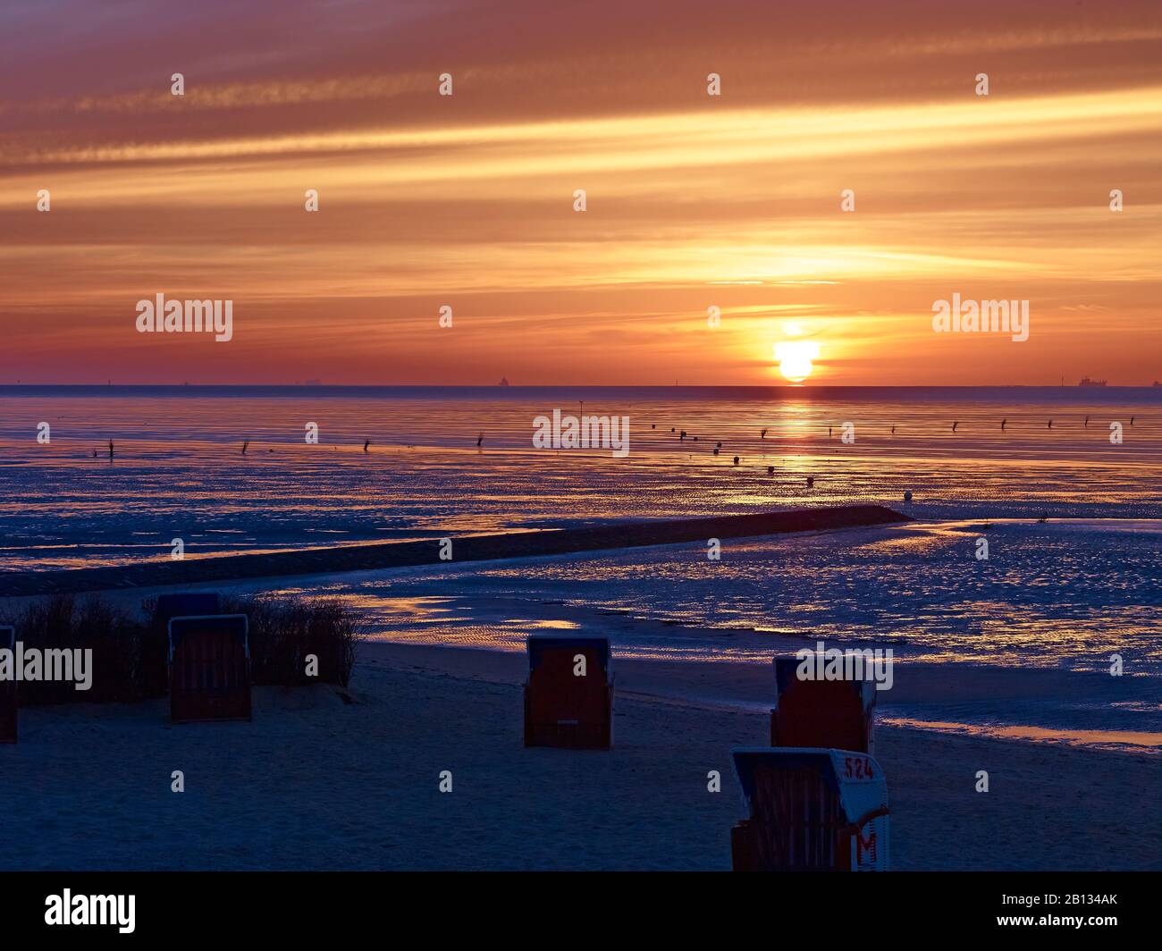 Sunset on the beach of Duhnen,Cuxhaven,Lower Saxony,Germany Stock Photo ...