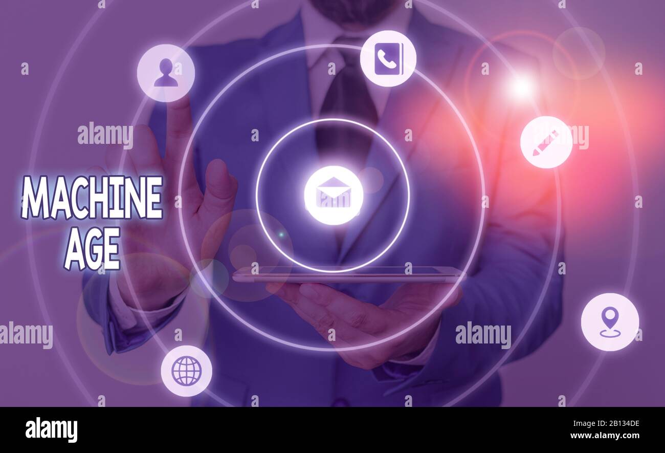 Handwriting text Machine Age. Conceptual photo period of development of ...