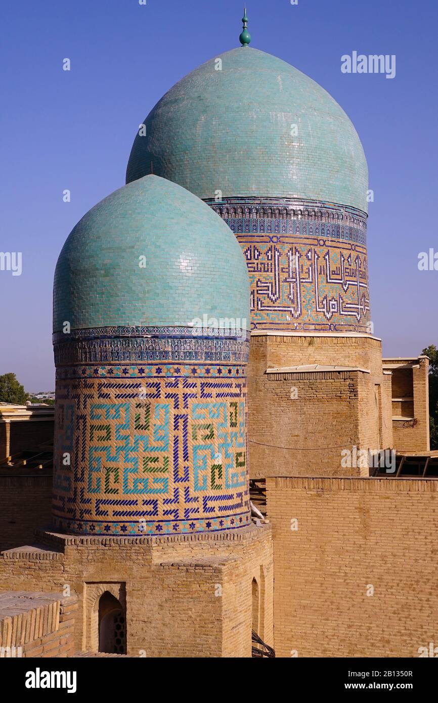 Turquoise domes at Shah-i-Zinda necropolis at Samarkand, Uzbekistan ...