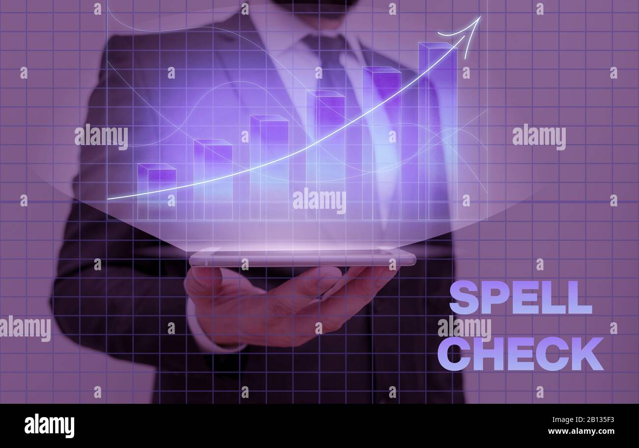 Writing note showing Spell Check. Business concept for to use a computer program to find and ...