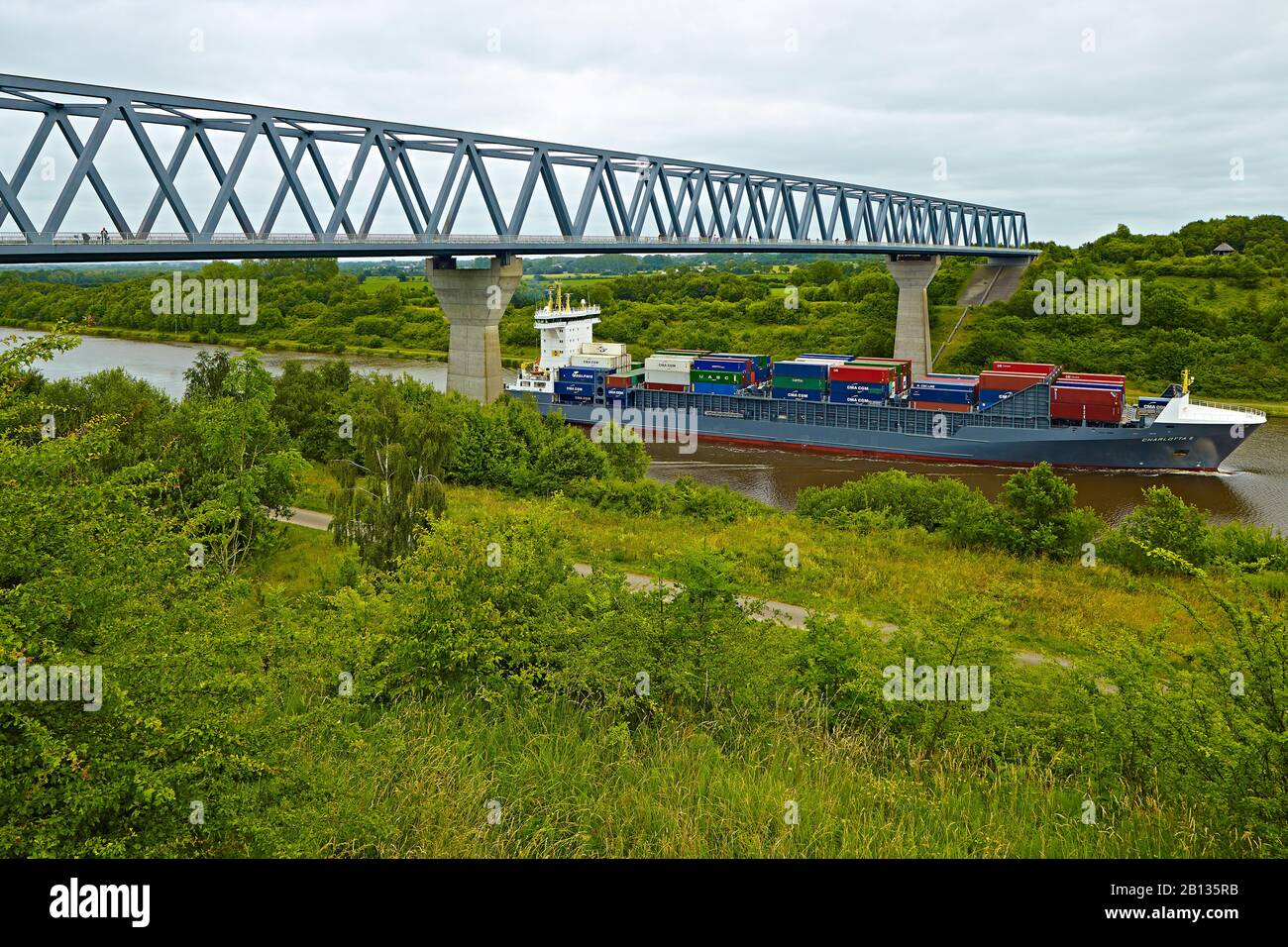 Container ship Charlotta B in the Kiel Canal near Albersdorf,district ...