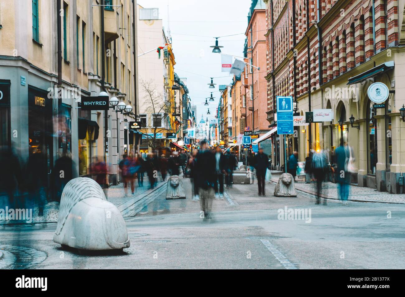 Drottninggatan - Stockholm's main shopping street. Crowd of people. 14 ...