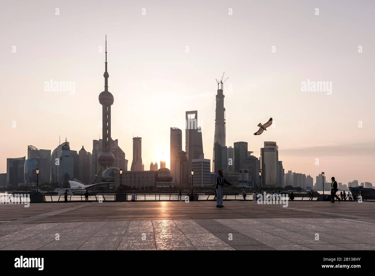 Kite flying at the Bund,waterfront,sunrise,Shanghai,China Stock Photo ...