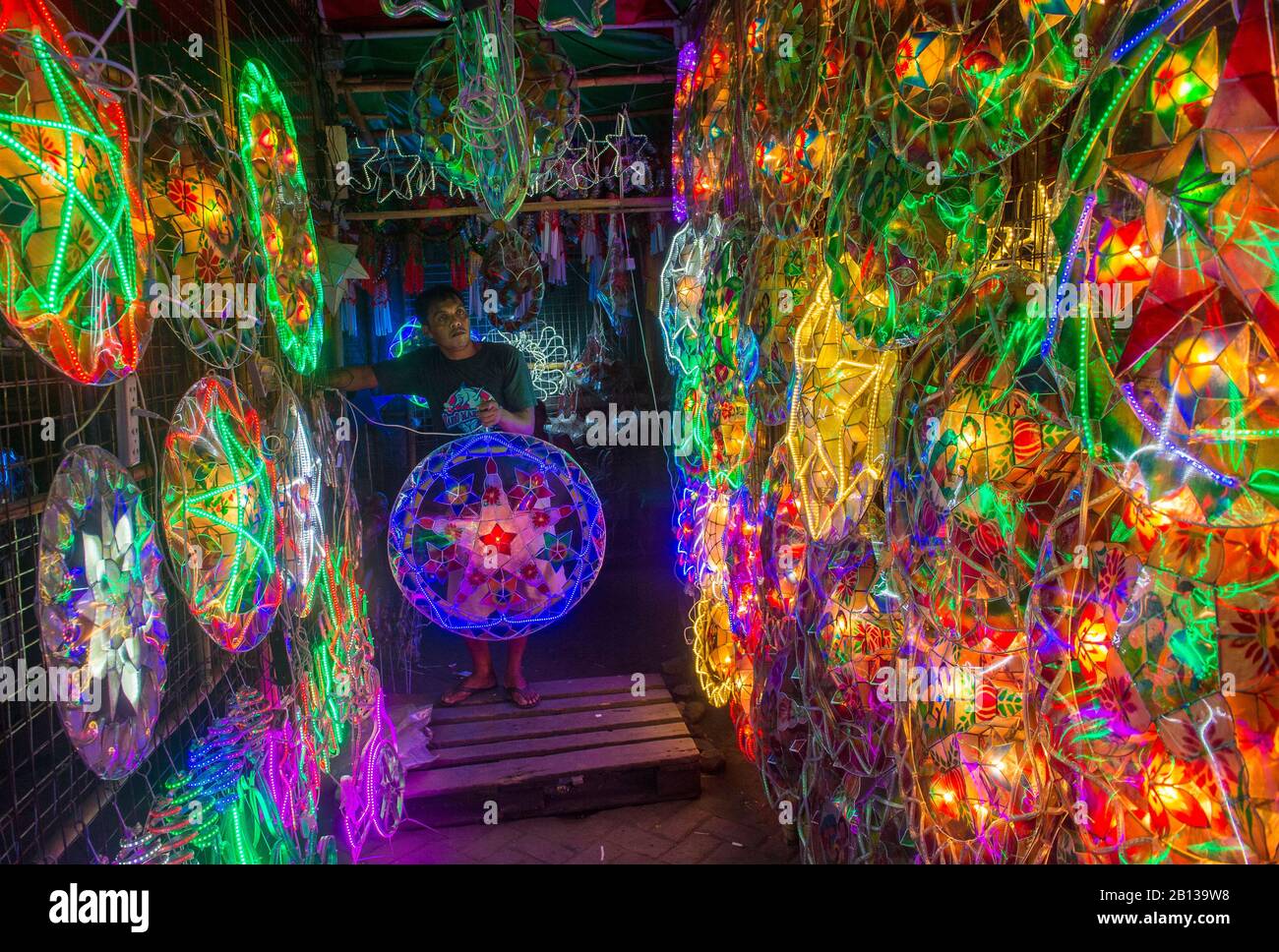 Colorful lanterns in a Christmas market in Las Pinas city , Manila the ...