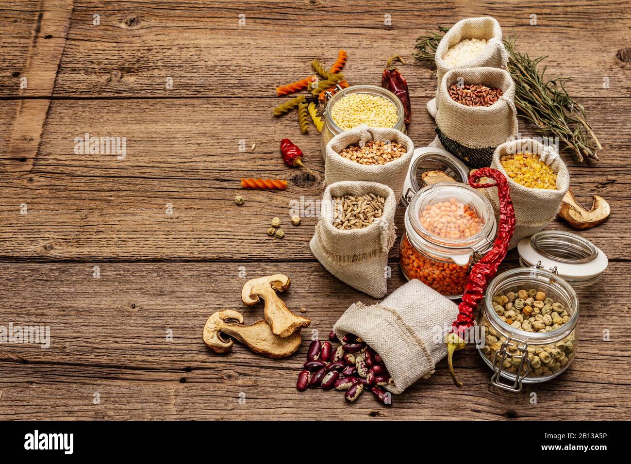 Zero waste food shopping concept. Cereals, pasta, legumes, dried ...