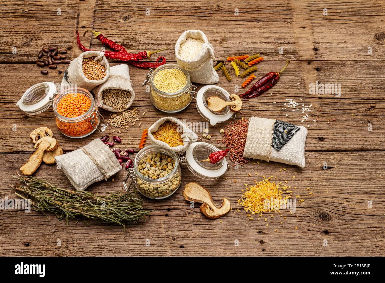 Zero waste food shopping concept. Cereals, pasta, legumes, dried ...