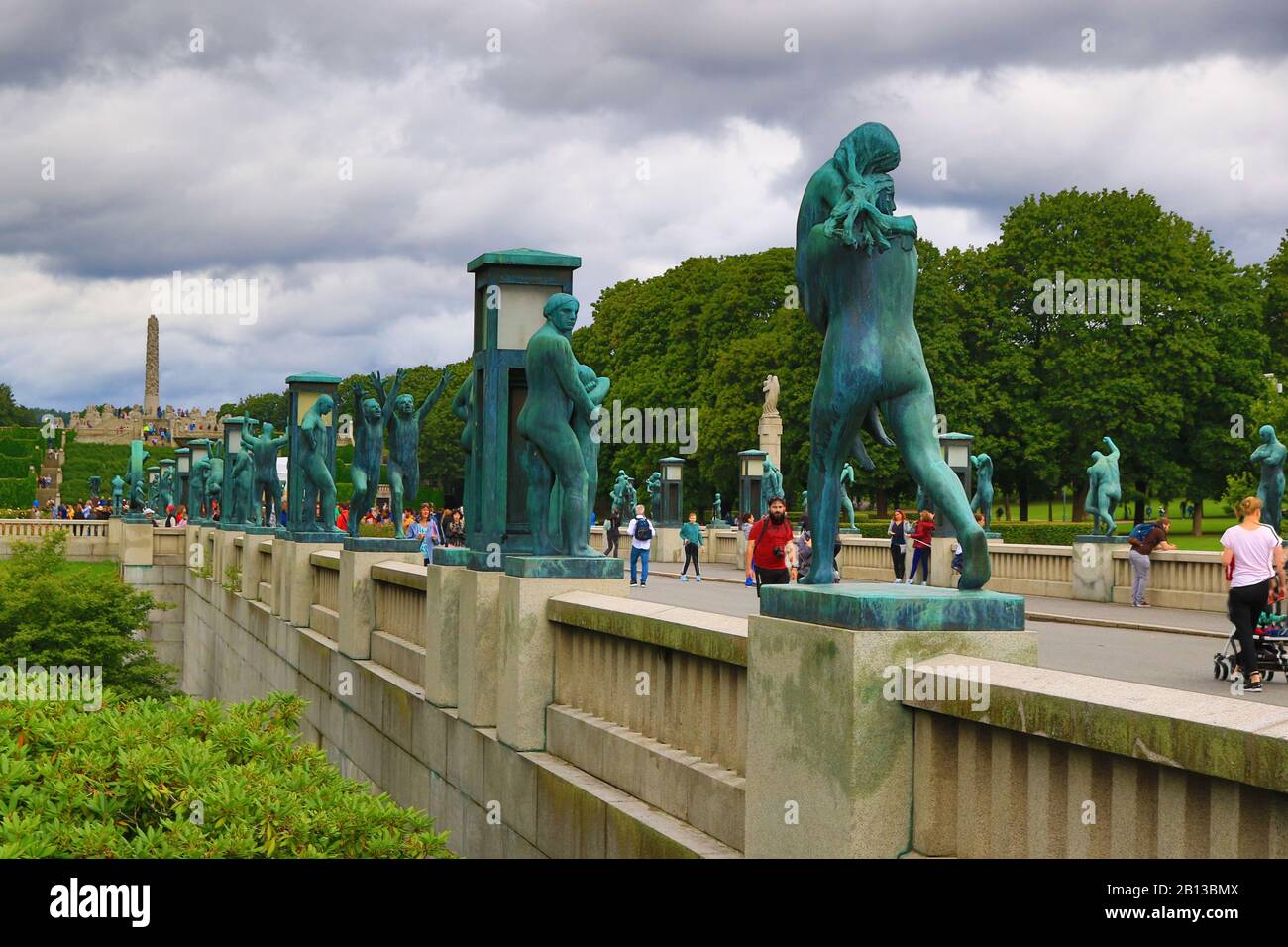 The Frogner Park on cloudy summer day. Frogner Park with Vigeland ...