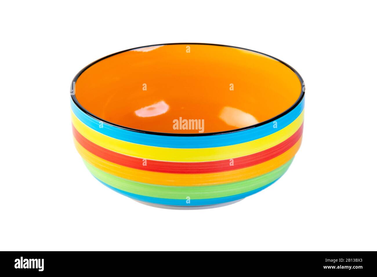 Colorful striped ceramic bowl isolated on a white background Stock ...