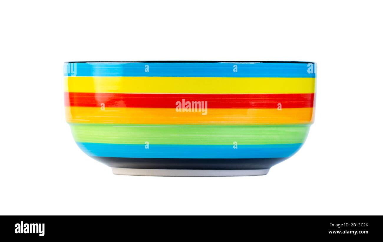 Colorful striped ceramic bowl isolated on a white background Stock ...